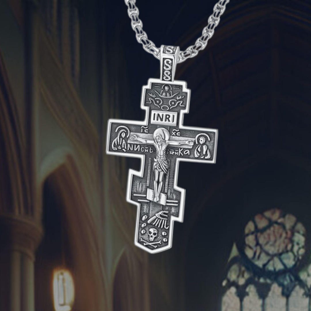 Collier chrétien homme orthodoxe croix orientale pendentif Crucifix ...