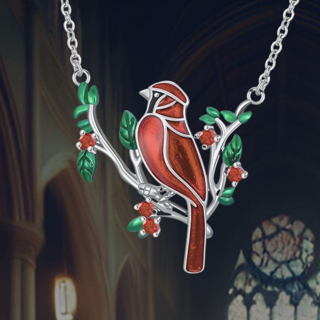 Red Cardinal Cross Necklace Cardinal Memorial Pendant 925 Sterling ...