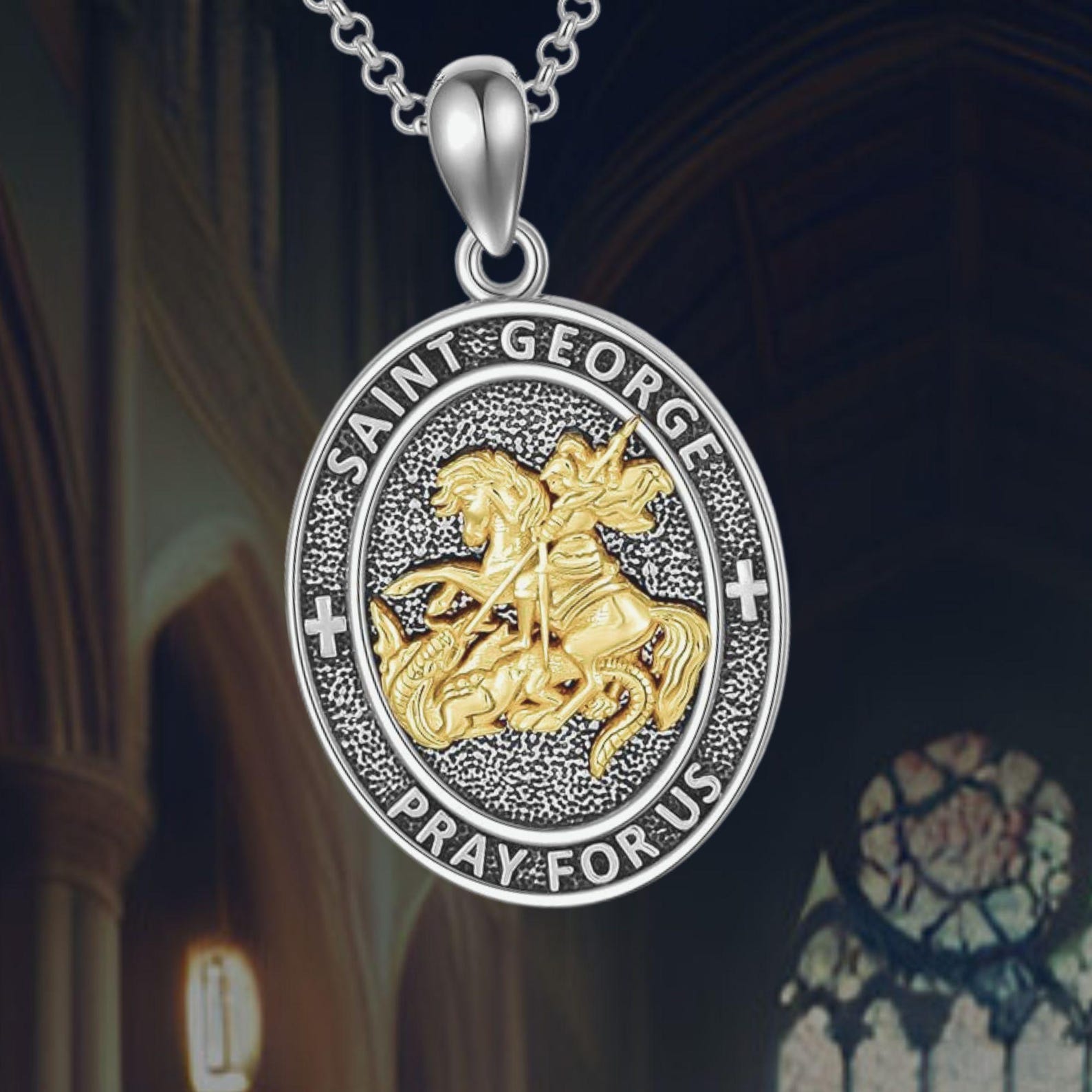 St. George Necklace Sterling Silver Saint George Medal Necklace ...