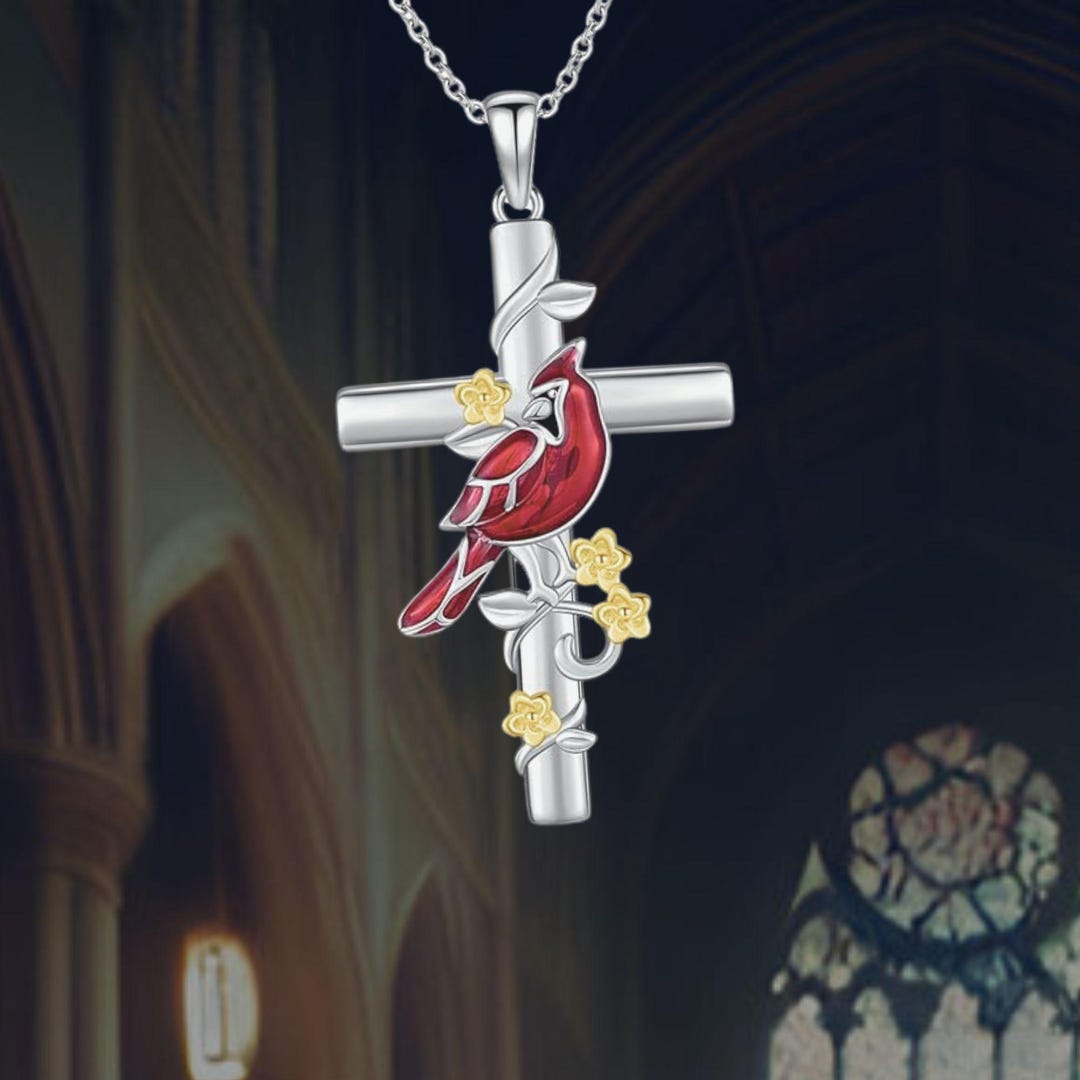 Red Cardinal Cross Necklace 925 Sterling Silver Cardinal Cross for ...