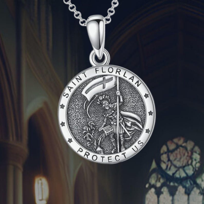 Saint Florian Necklace 925 Sterling Silver Patron Saint Amulet Medal ...