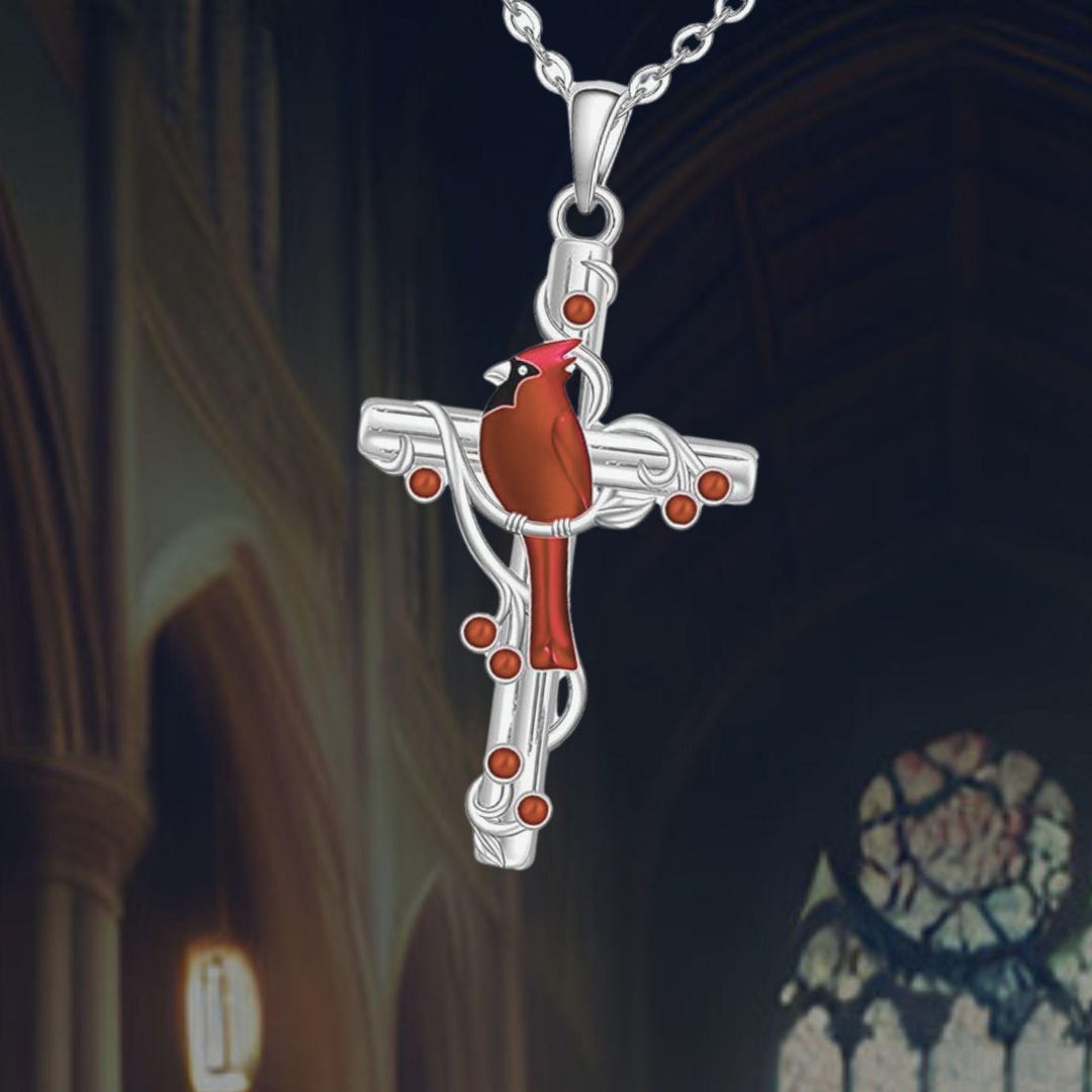 Cardinal Cross Necklace Sterling Silver Red Cardinal Necklace Cross ...