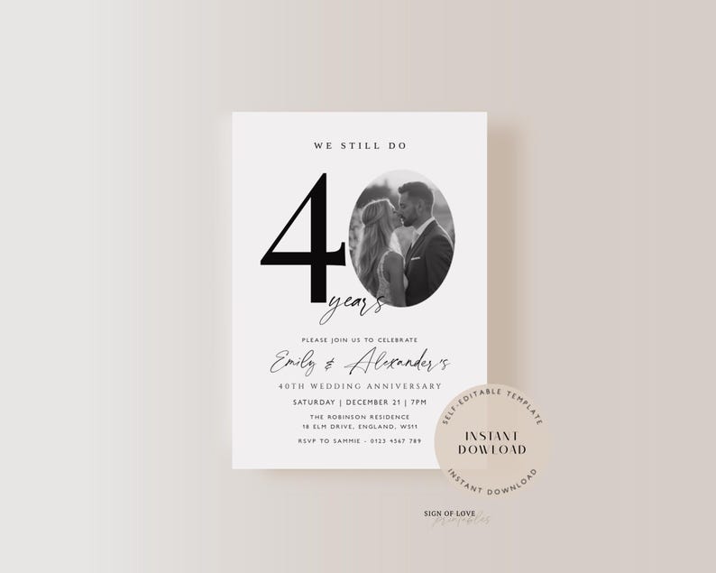 EDITABLE, 40th Anniversary Invite, 40th Anniversary Invitation With ...