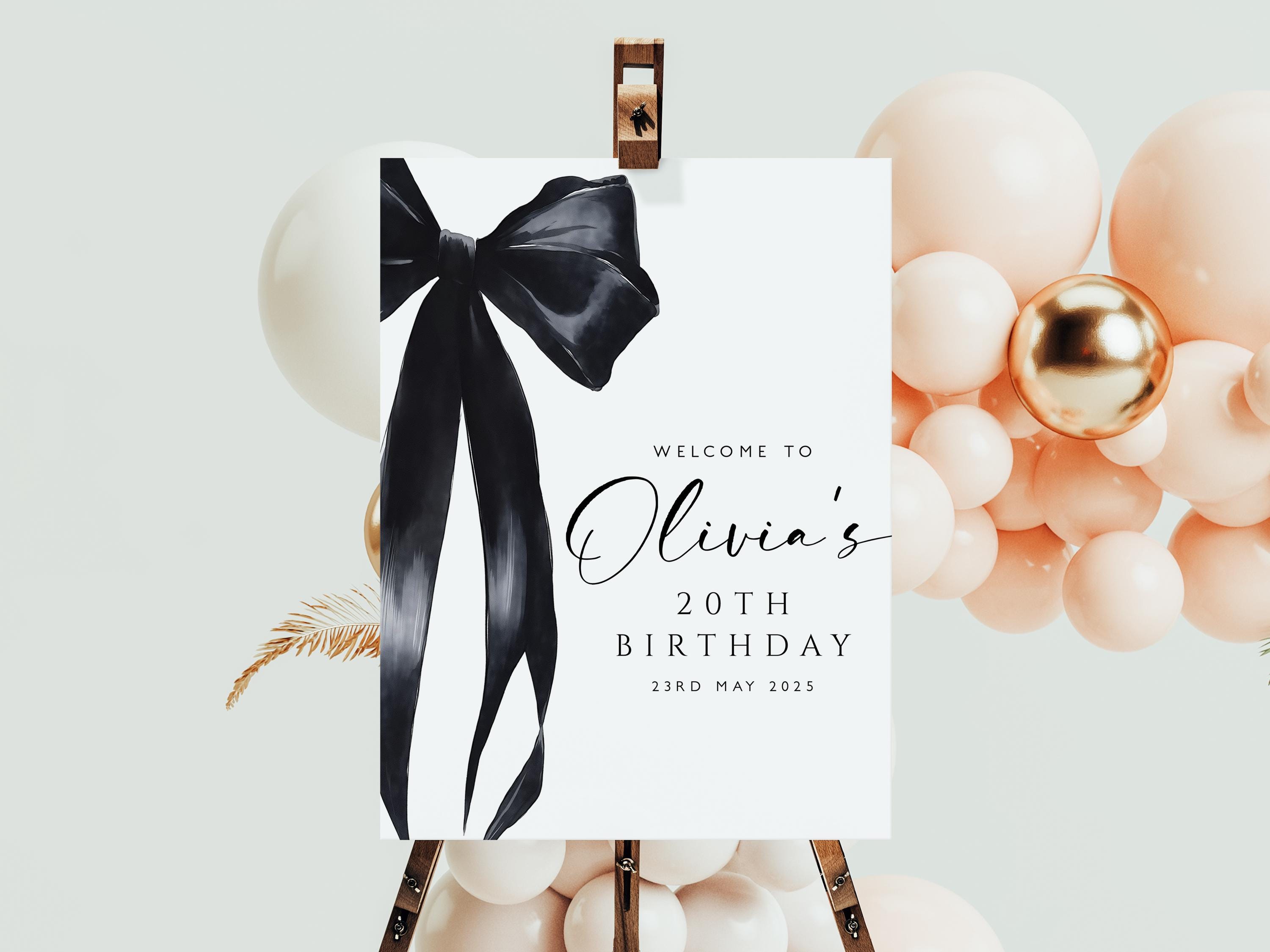 EDITABLE, 20th Welcome Sign, Black Bow Welcome Sign, Minimalist ...