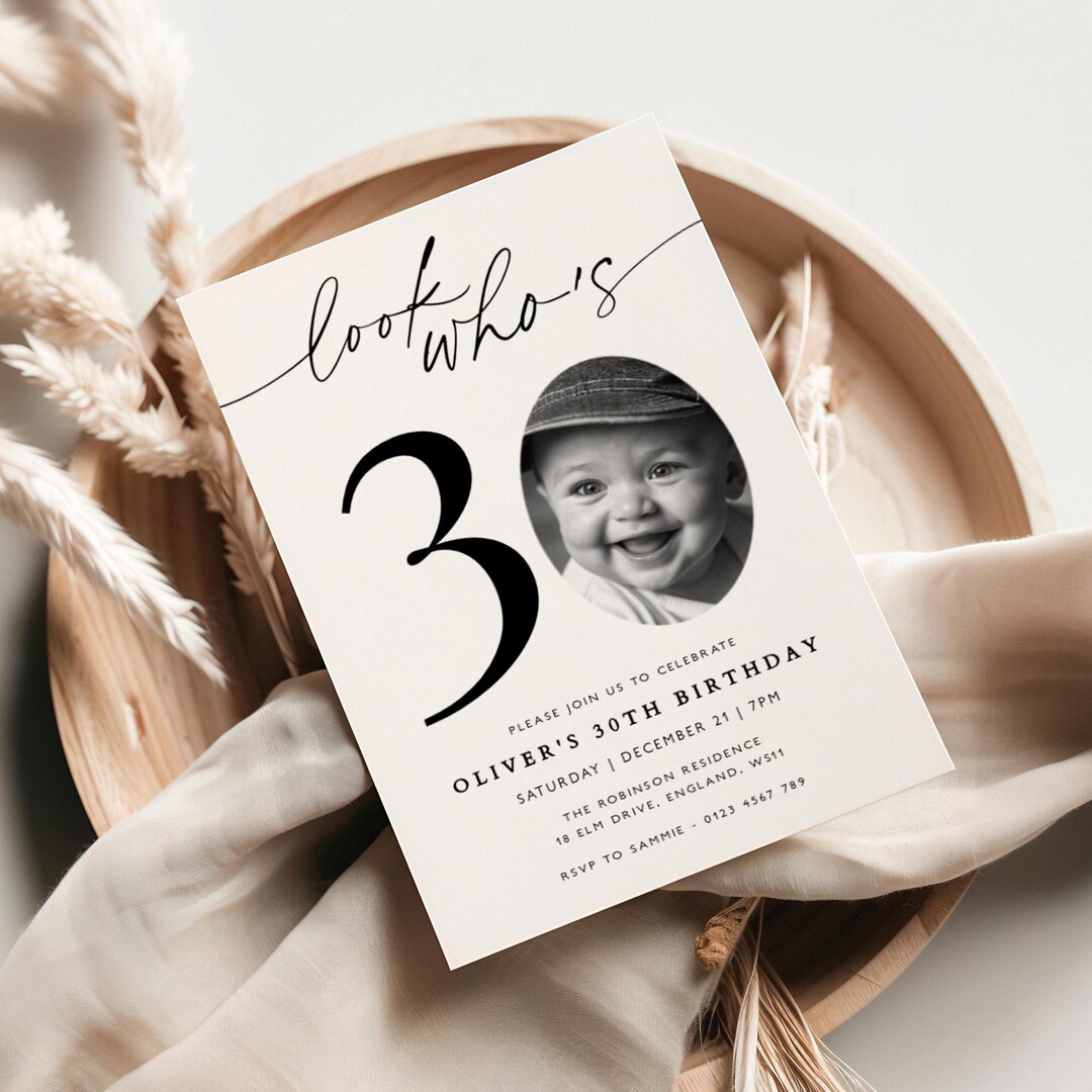 30th Birthday Invitation With Photo: Simple Milestone Invite (digital ...