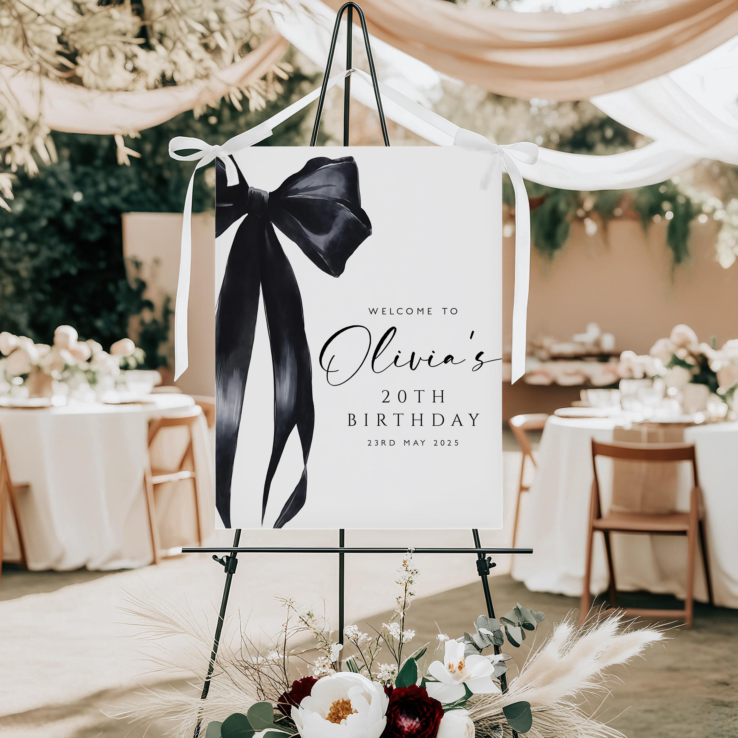 EDITABLE, 20th Welcome Sign, Black Bow Welcome Sign, Minimalist ...