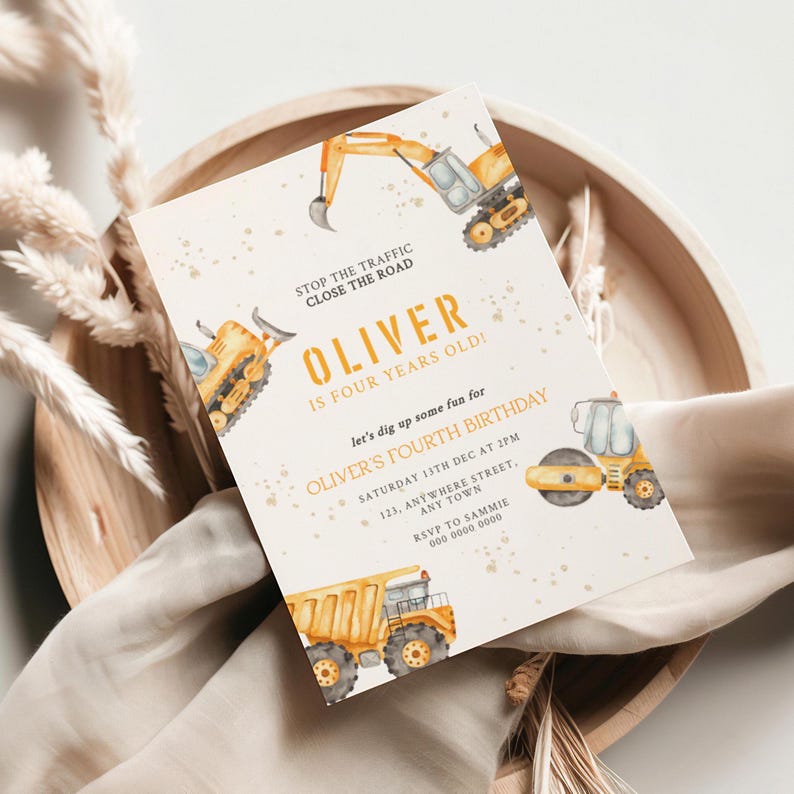 Editable Construction Truck Birthday Invitation (instant Download) - Etsy