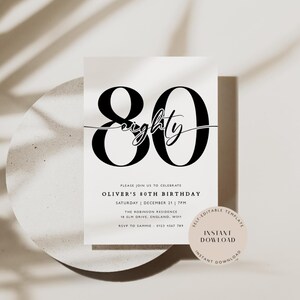 80th Birthday Invite, 80th Birthday Invitation, Simple 80th Invitation ...