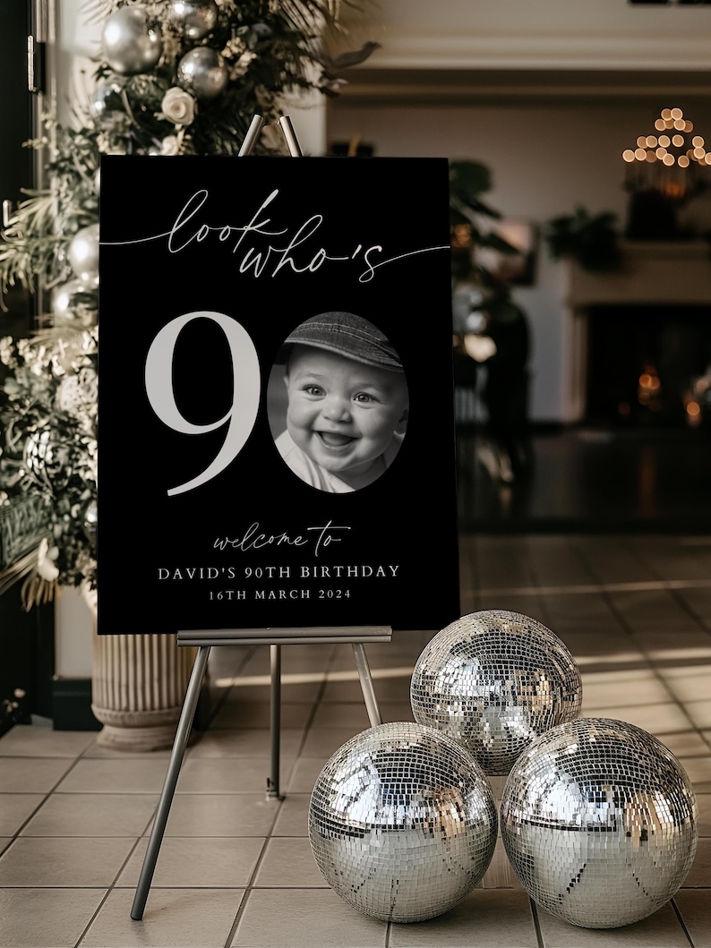 Editable 90th Birthday Welcome Sign: Modern Photo Template (digital ...