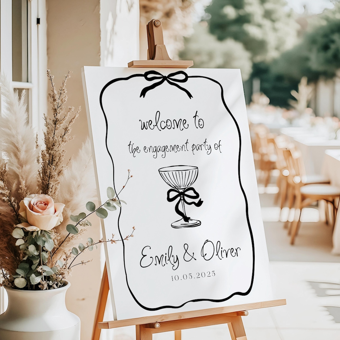 EDITABLE, Whimsical Engagement Party Sign, Wavy Engagement Party Sign ...