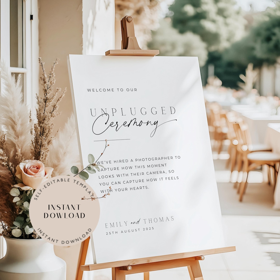Elegant Unplugged Ceremony Sign: Minimalist Wedding Decor (editable ...