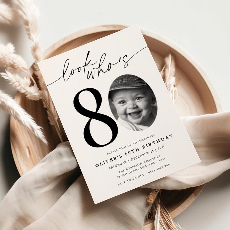 80th Birthday Invite, Look Who's 80, 80th Birthday Invitation With ...