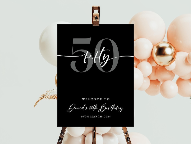 Editable 50th Birthday Welcome Sign, Minimalist Design (digital ...