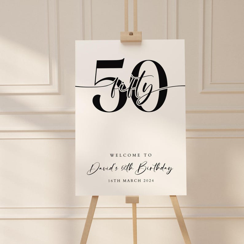 Minimalist 50th Birthday Welcome Sign: Modern Design (digital Download ...