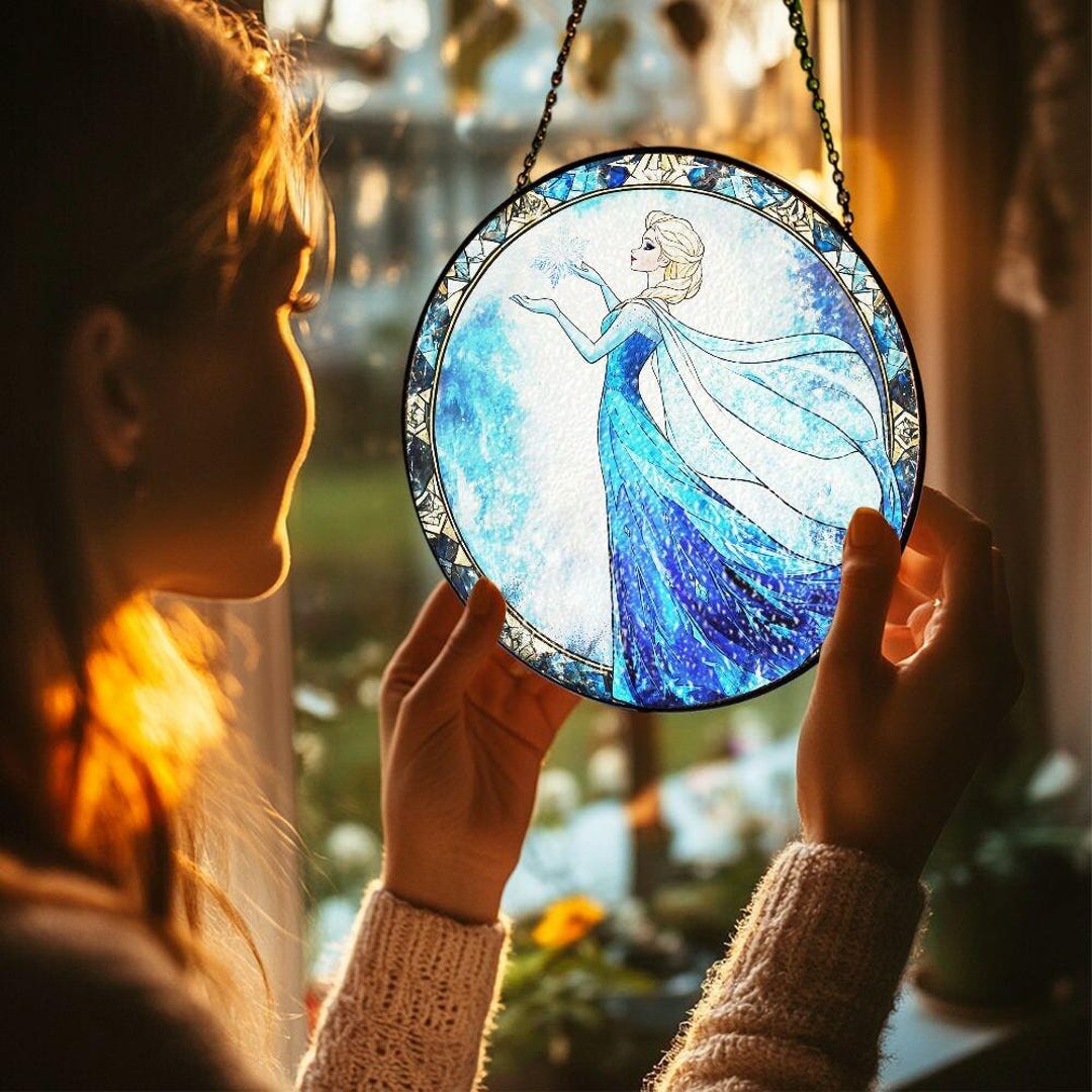 Custom Elsa Suncatcher Stained Glass, Elsa Queen Suncatcher, Custom Disney Decor & Gift for ...