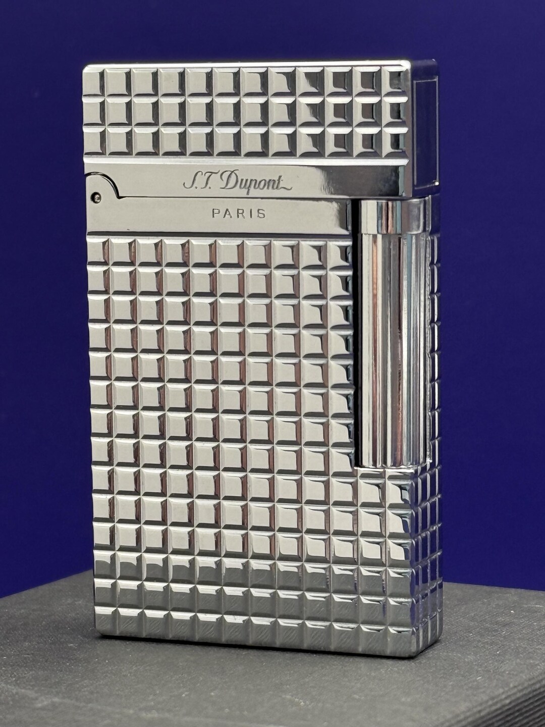 Vintage Luxury S.T. Dupont Lighter Silver Grid Design Premium Parisian ...