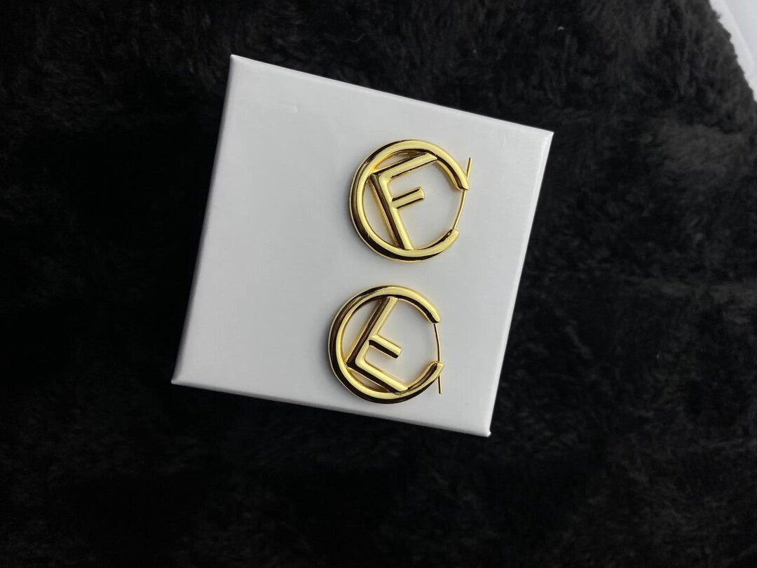 FENDI Gold F Central Designer Hoop Earrings Vintage Womens Jewelry - Etsy