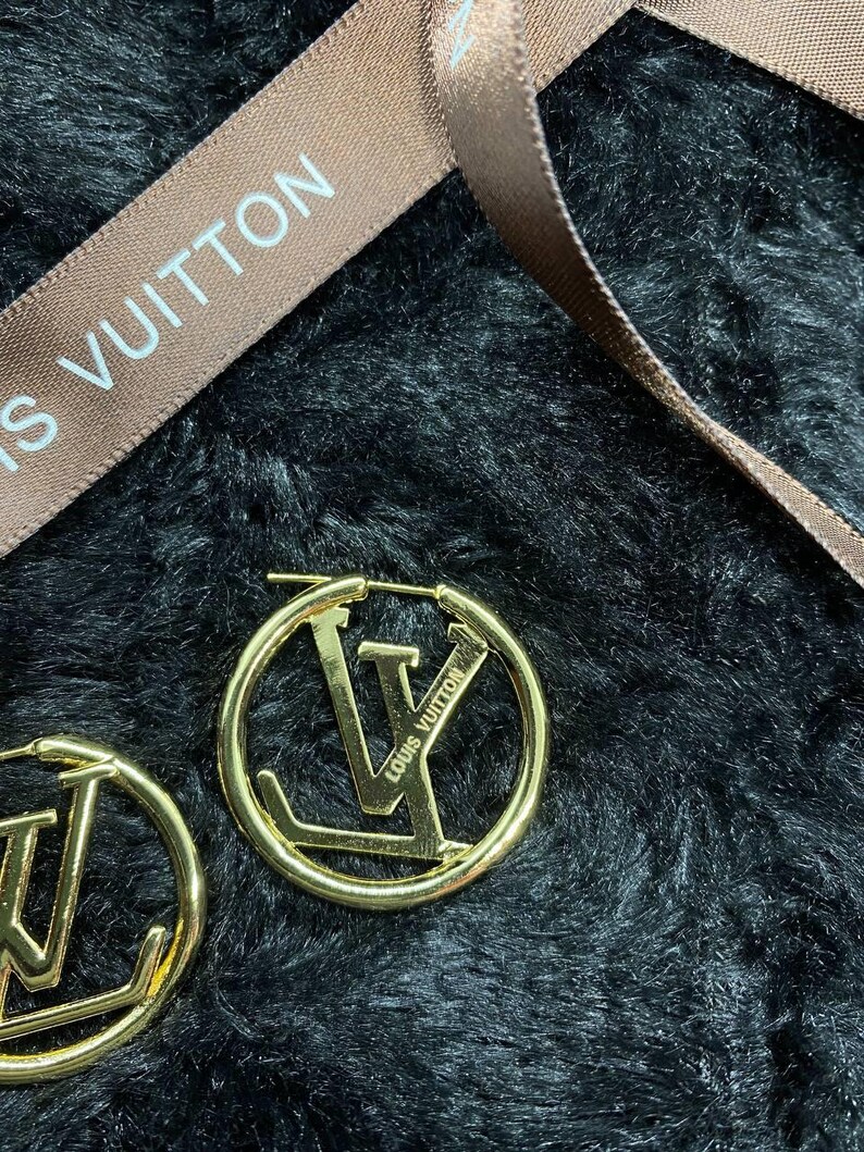 LOUIS VUITTON Gold Centred LV Fashion Hoop Earrings - Etsy
