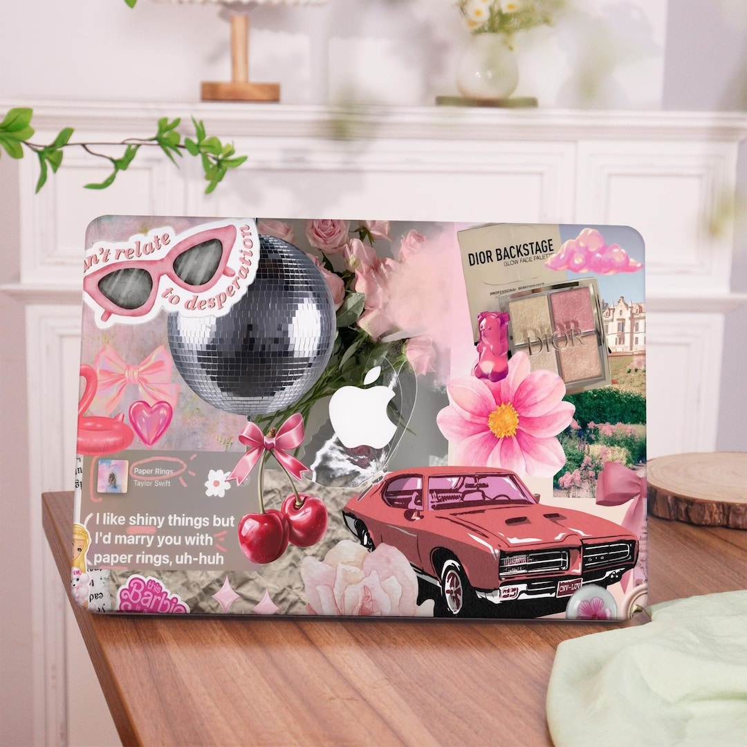 Cute Pink Barbie Collage MacBook Case Girly Scrapbook Laptop Cover ...