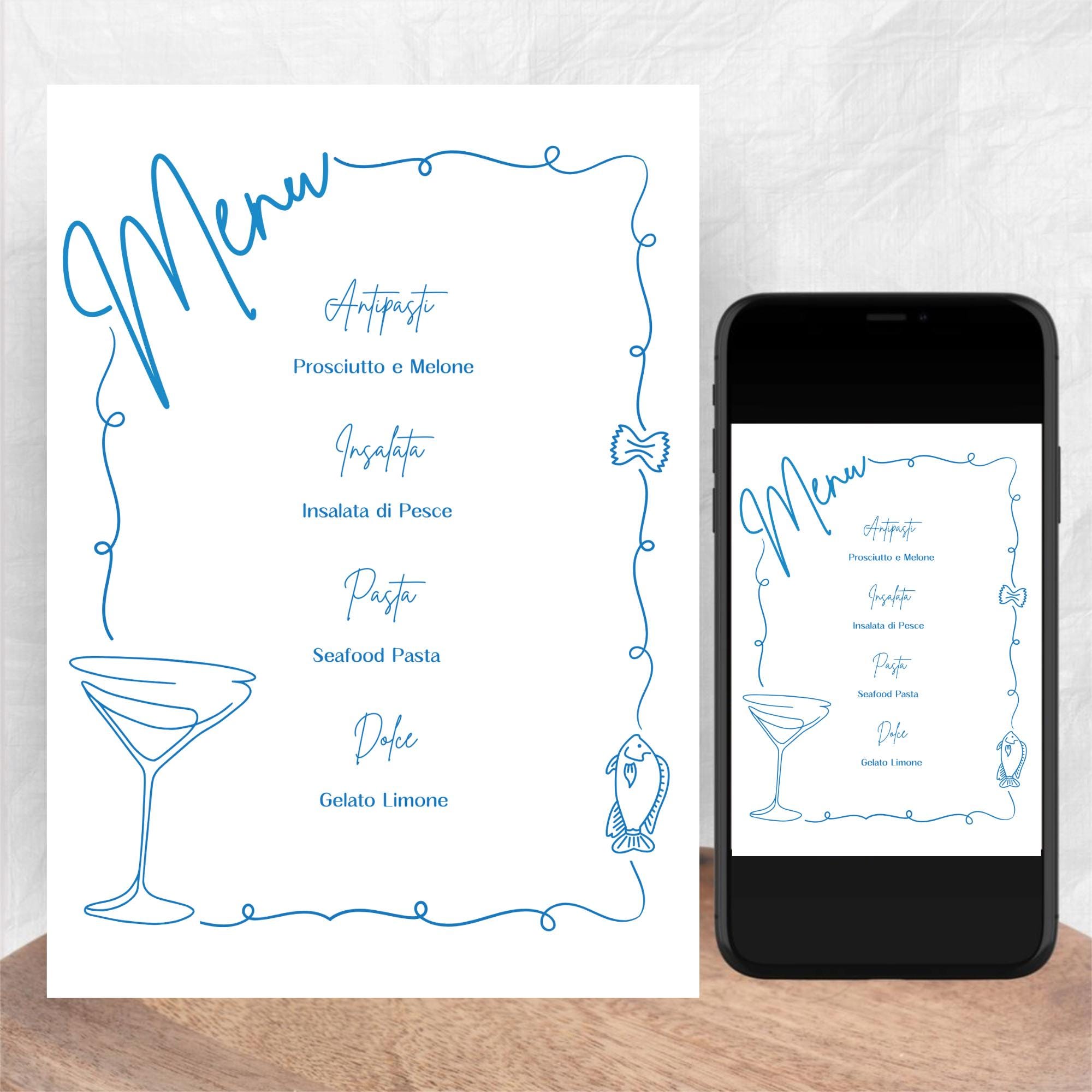 Editable Italian Dinner Party Menu Template Printable Customisable Menu ...