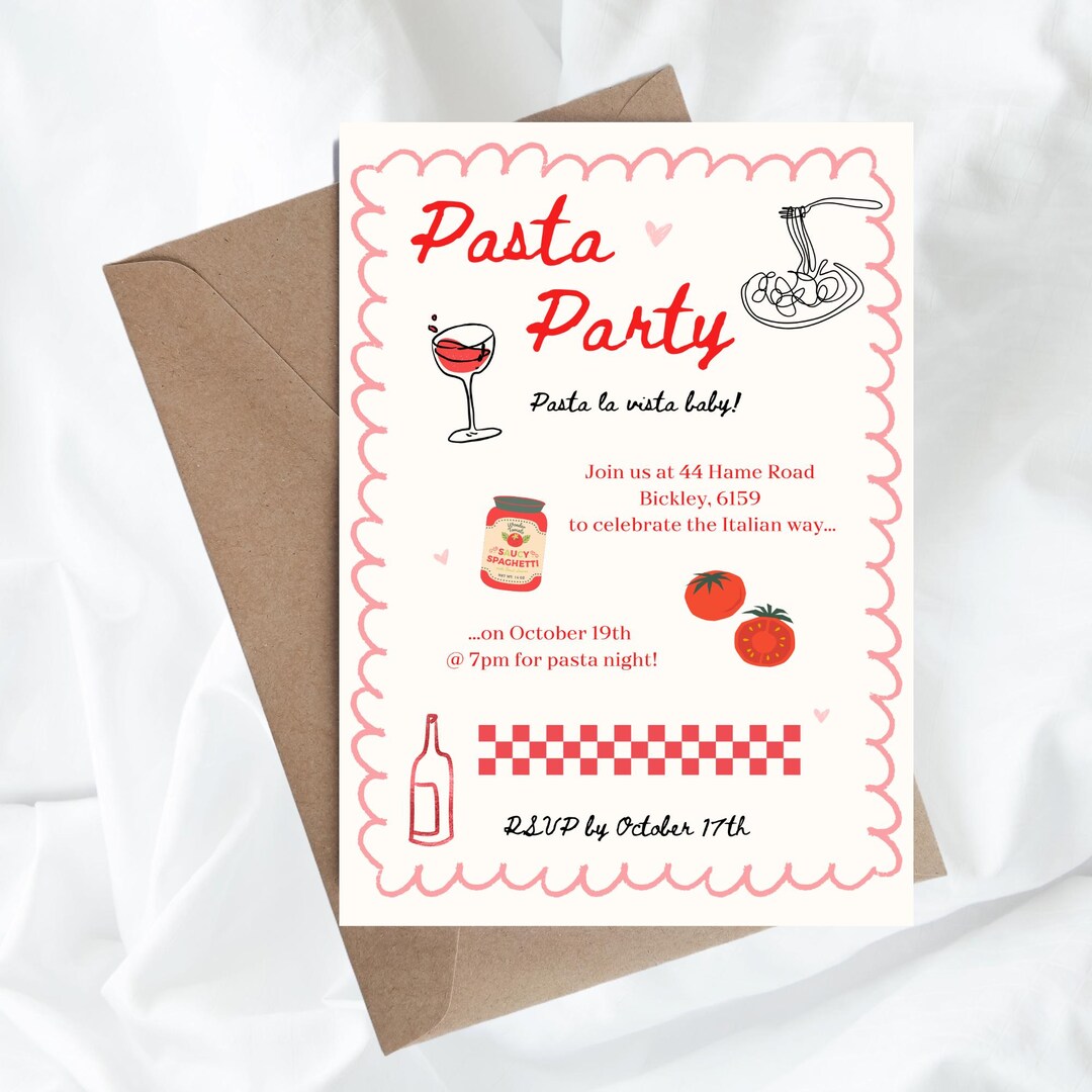Editable Pasta Party Invitation Template Printable Celebration Invite ...