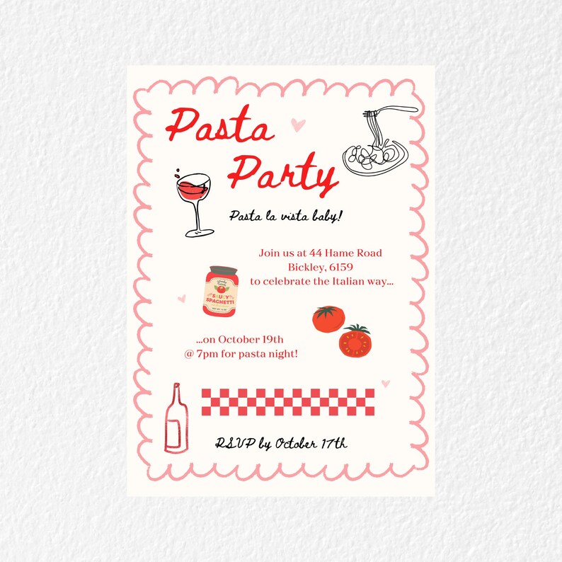 Editable Pasta Party Invitation Template Printable Celebration Invite ...