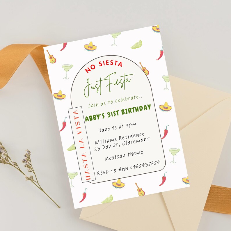 Editable Mexican Fiesta Birthday Invitation | Taco Party Invite ...