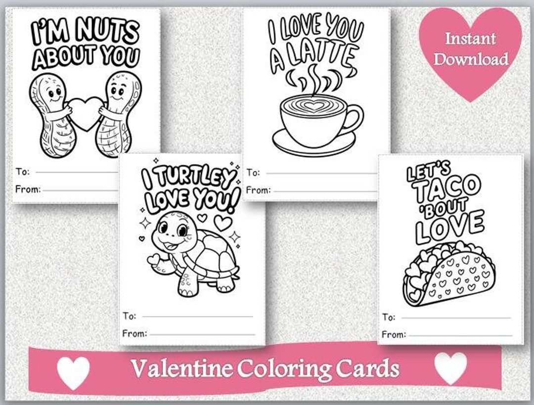 Valentine Coloring Cards, Printable Valentine's Day Cards, Printable ...