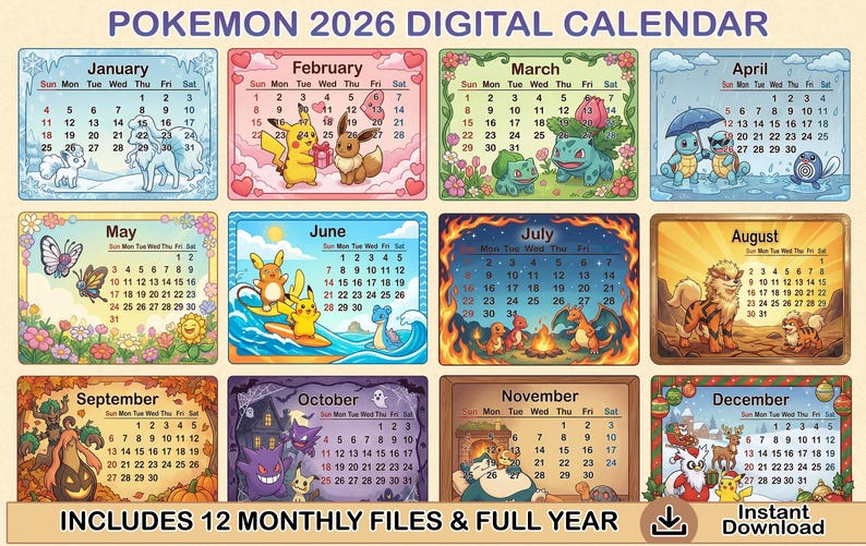 2026 Printable Calendar | Cute Anime Monsters Monthly Planner | Last ...