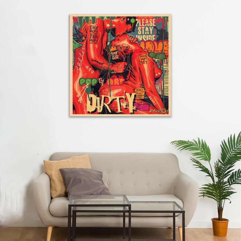 Dirty Love Poster, Lovers Wall Art, Romantic Intimate Couple Painting ...