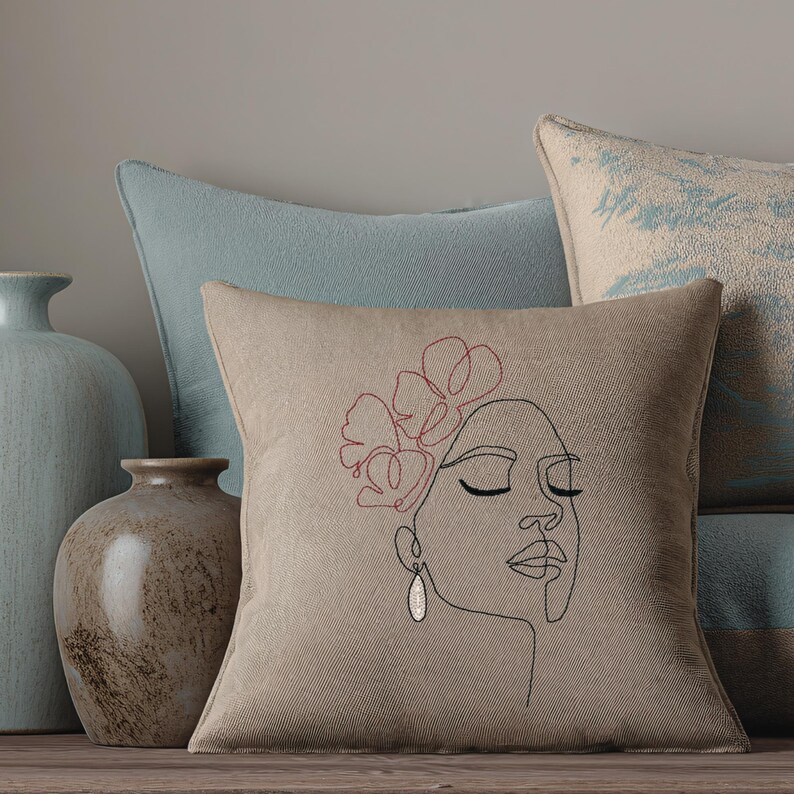 Woman Face Embroidery, Line Woman Face Machine Embroidery - 4 Size - 3 ...