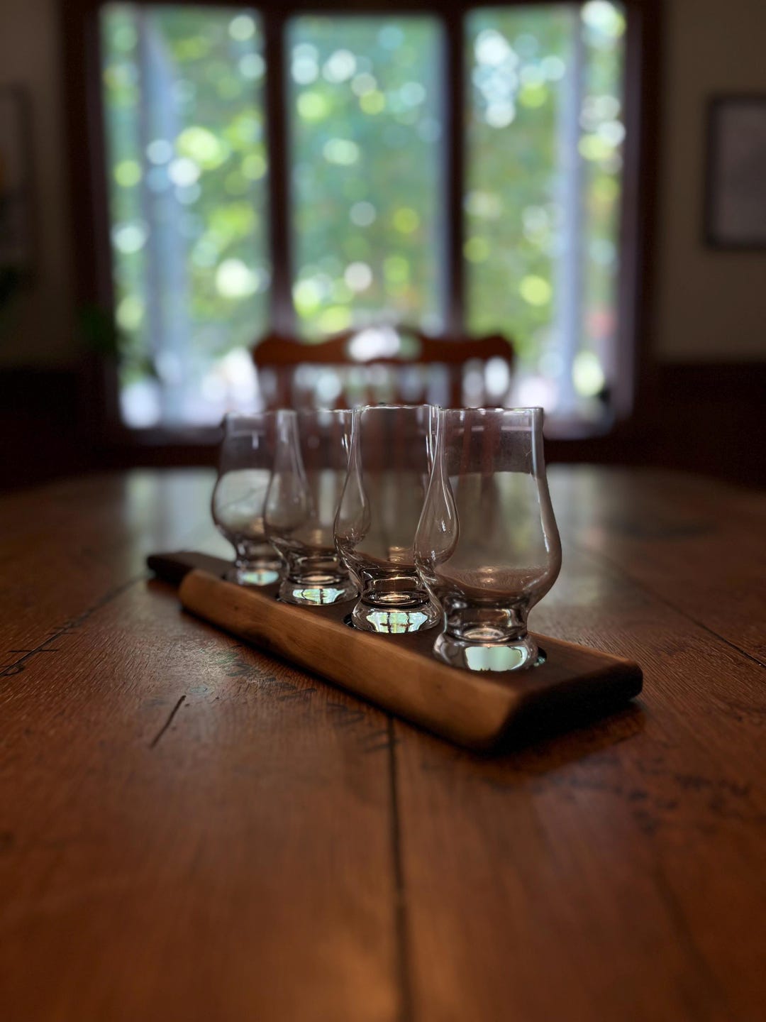 Live-edge Walnut Whiskey Flight With Black Epoxy | Whiskey Tasting Set ...