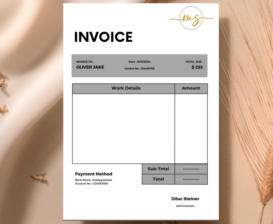 Editable Invoice Template, Instant Digital Download, Professional ...