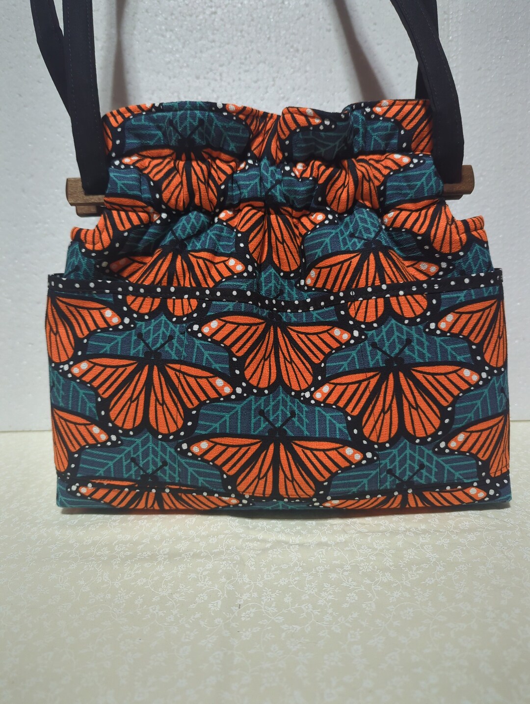 Charley Harper Monarch Butterfly Barkcloth Reversible Handbag Purse Bag ...