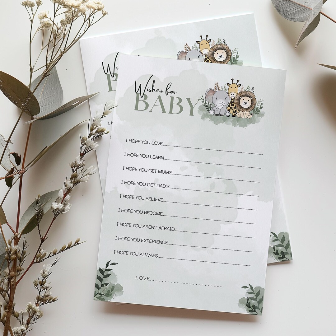 Safari Baby Shower Wishes for Baby Cards: A6 Keepsake Card Game - Etsy