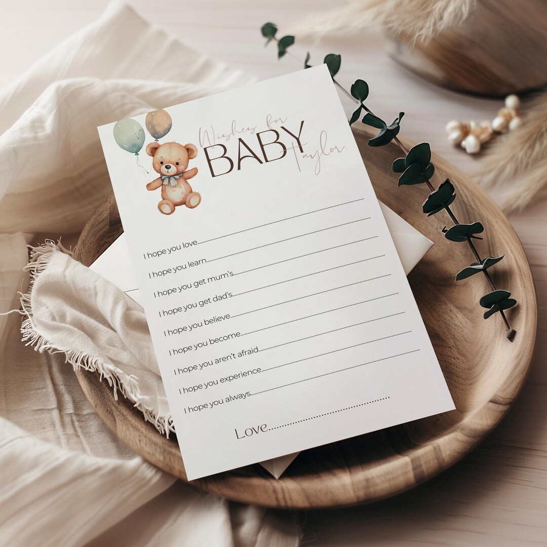 PERSONALISED Wishes for Baby Game Cards Teddy Bear Theme Party Game for ...