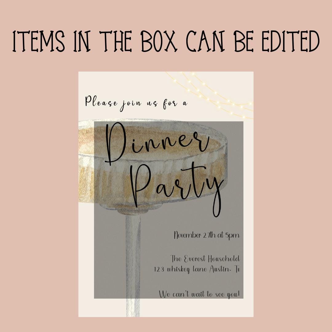 Dinner Party Invite, Editable Birthday Dinner Party Invite, Rehearsal ...