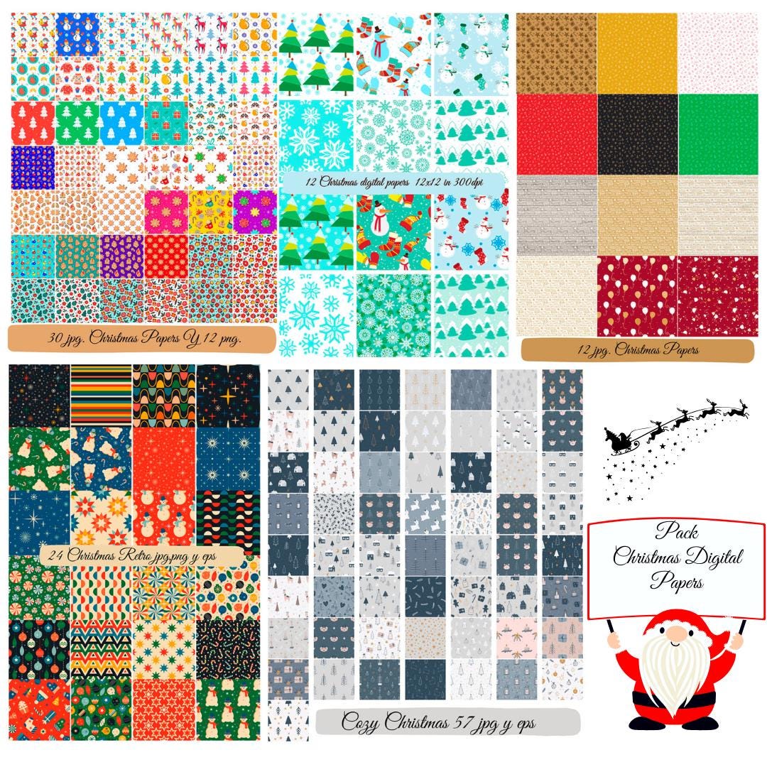 Printable Digital Paper / Christmas Background / Seamless Patterns ...