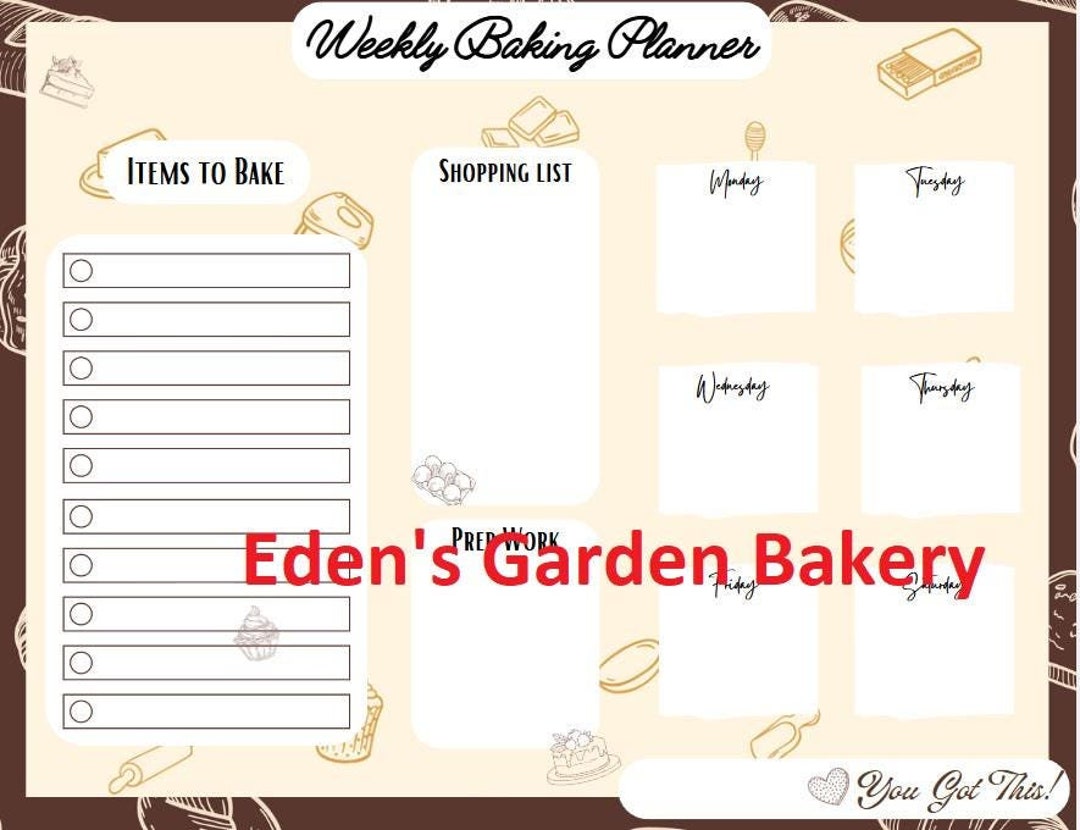 Weekly Baking Planner Sheet Digital PDF Download for Home Cottage ...