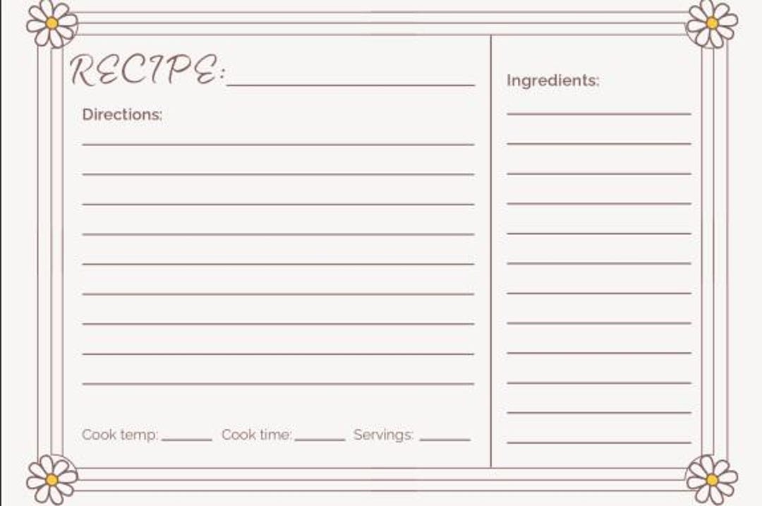 Digital Recipe Card for Download as PDF, Daisies and Pink Decor - Etsy
