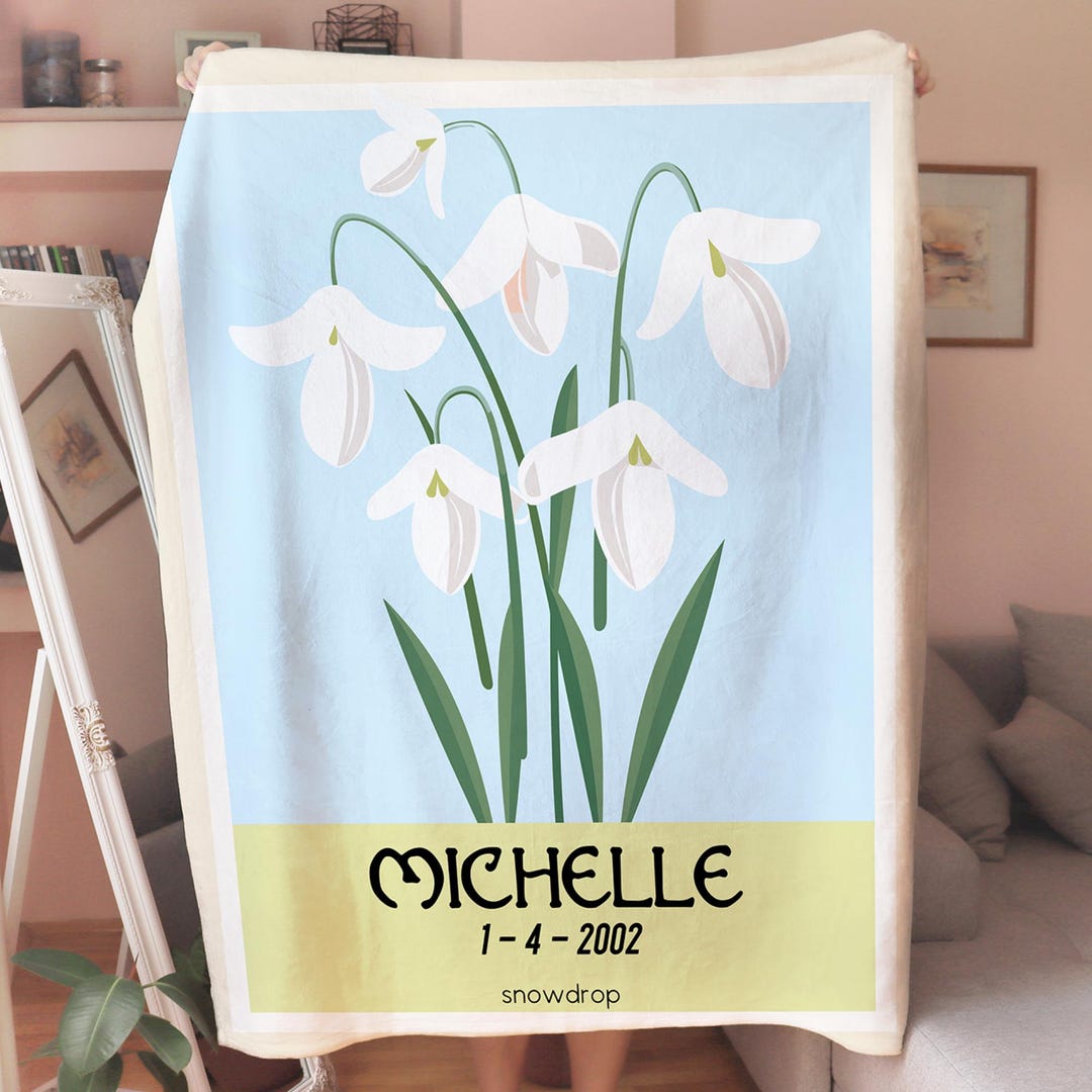 Snowdrop Custom Birth Flower Blanket, Personalizable Blanket, Gift for ...