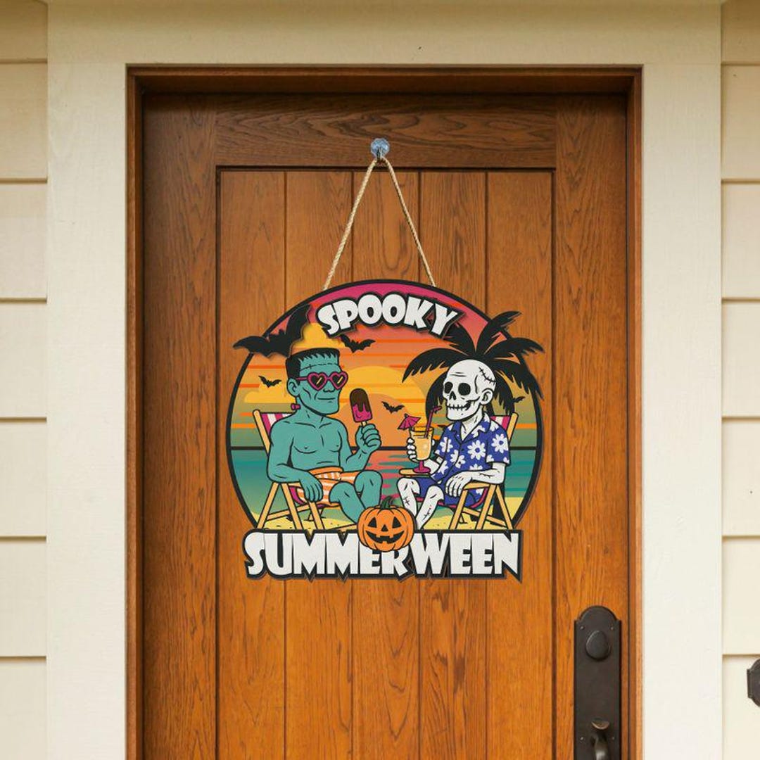 Summerween Wooden Sign, Spooky Decor, House Sign Ghoul Skeleton Summer ...