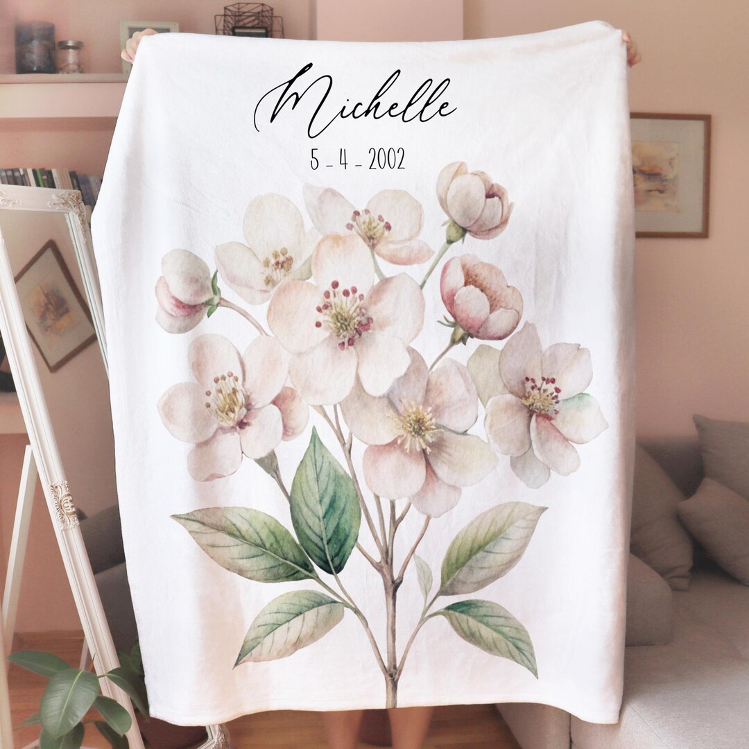 Hawthorn Custom Birth Flower Blanket, Personalizable Blanket, Gift for ...