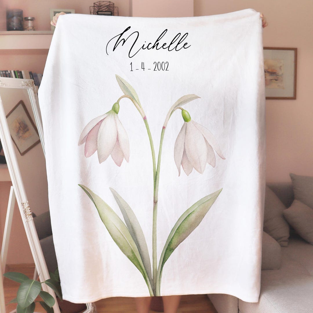 Snowdrop Custom Birth Flower Blanket, Personalizable Blanket, Gift for ...