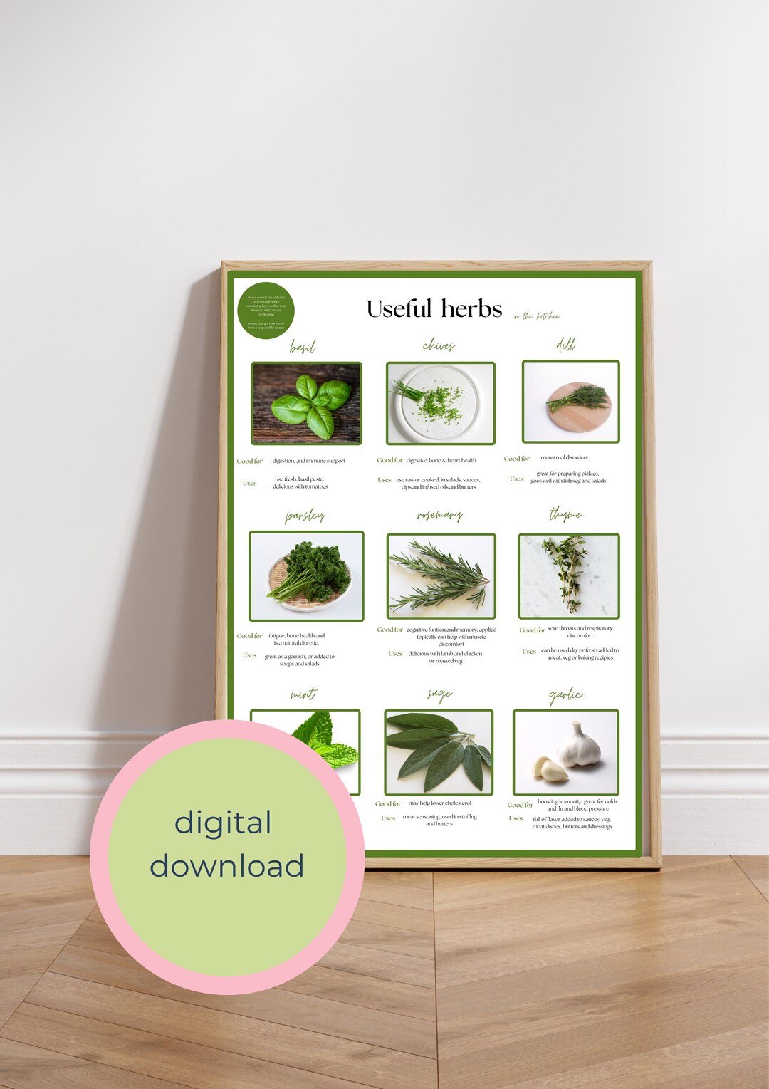 Herb Printable, Herb Garden Print, Useful Herbs Printable, Culinary ...
