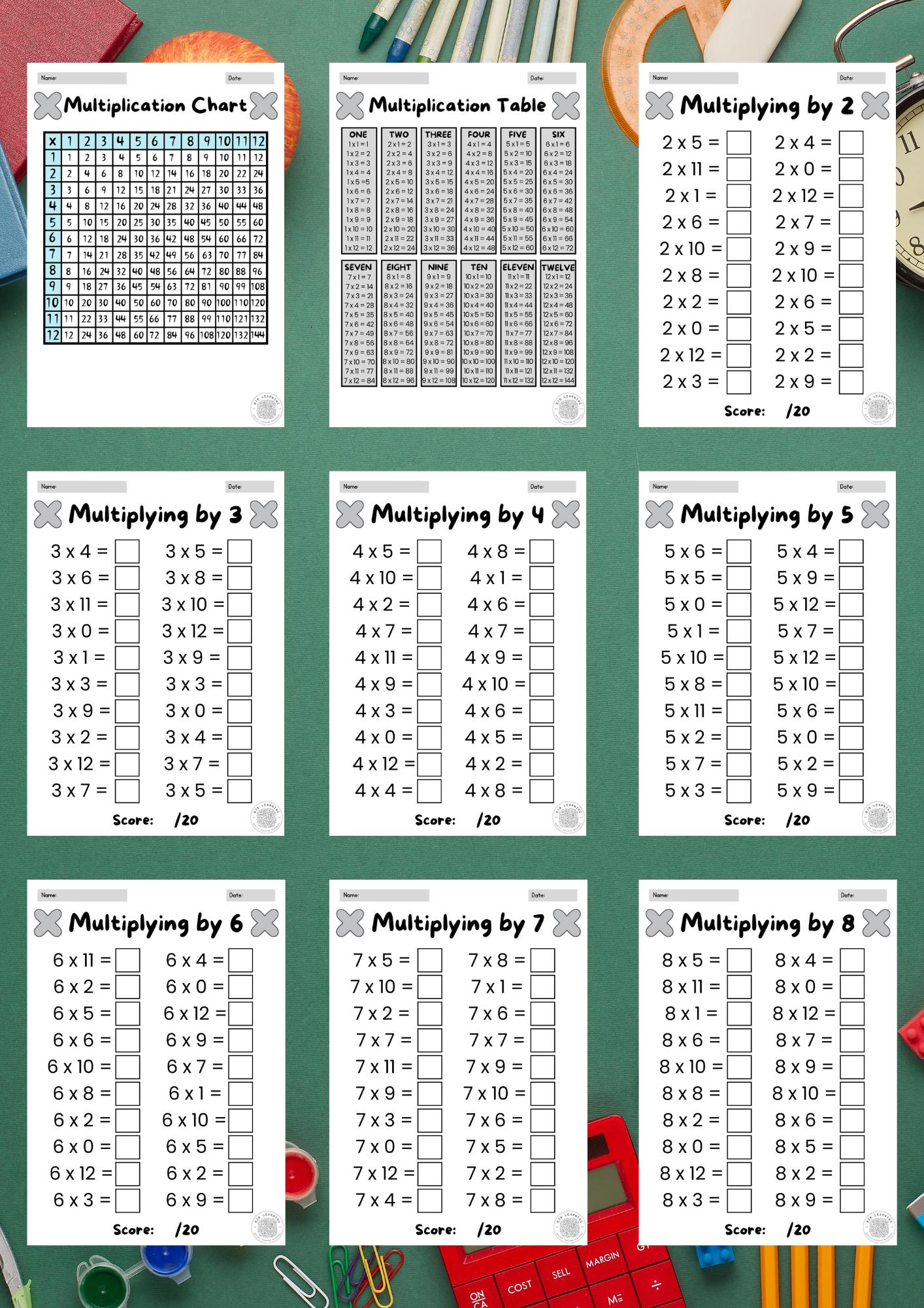 Printable 1-12 Multiplication Worksheets With Multiplication Table and ...