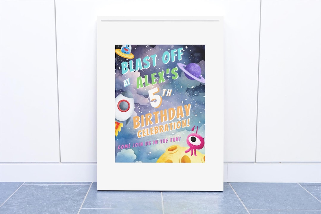Customizable Blast off Galaxy Birthday Poster Template, Vibrant Space ...