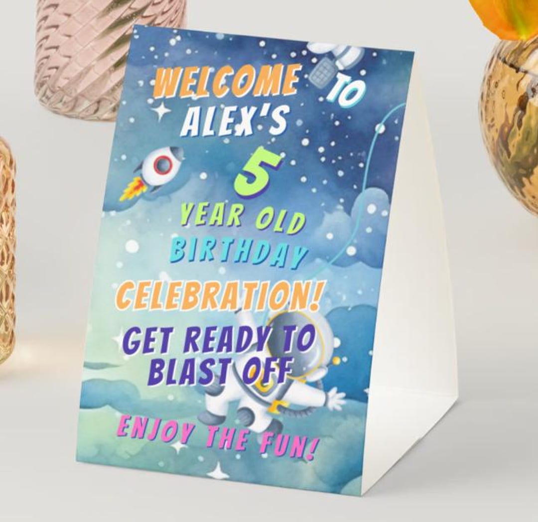 Customizable Blast off Galaxy Birthday Table Tent Template, Colorful ...
