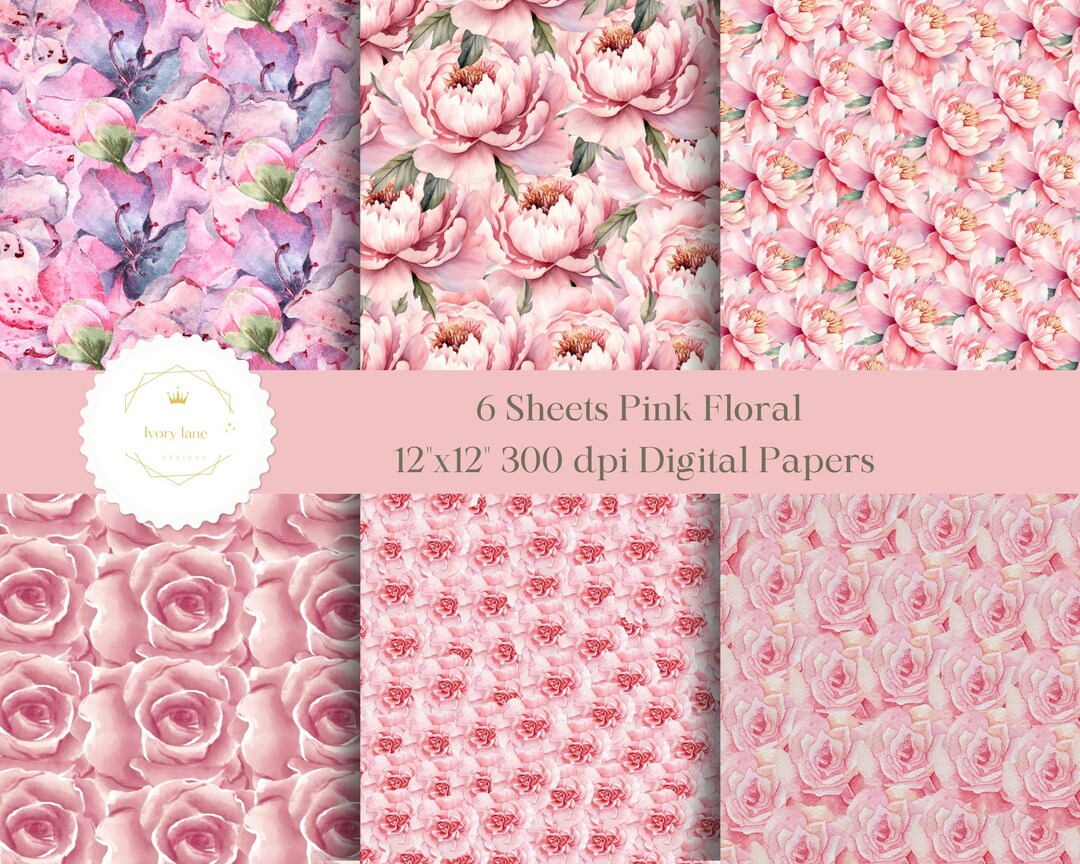 Pink Floral Digital Paper | 6 Digital Jpg Files | Commercial Use ...