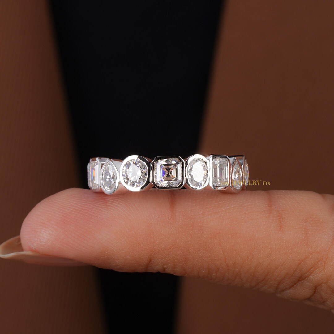 Bezel-set Multi-stone Wedding Band, Mixed-shaped Eternity Band, 14k ...